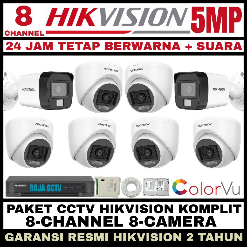 Jual PAKET CCTV HIKVISION 5MP COLORVU 8 CHANNEL 8 CAMERA TURBO HD 3K ...