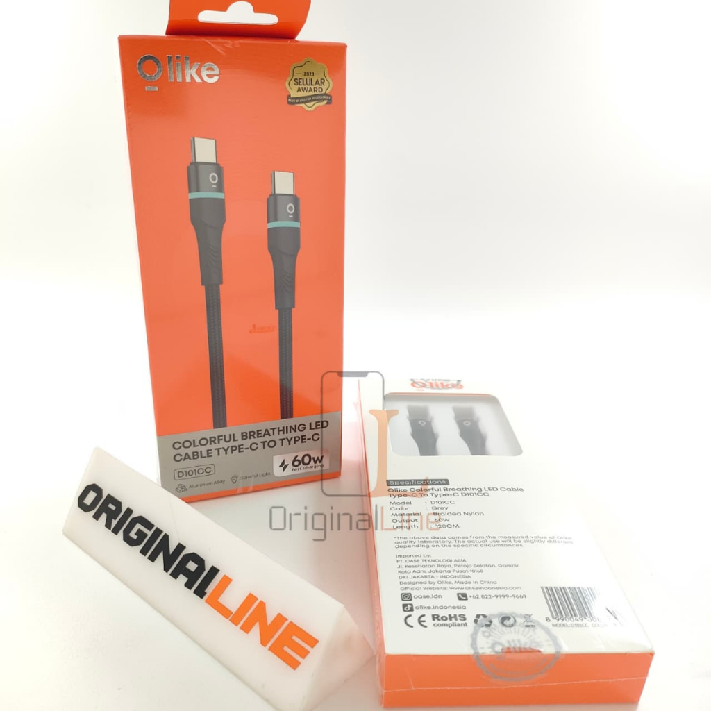 Jual OLIKE D101CC COLORFUL BREATHING Led Cable Type-C To Type-C 60W ...
