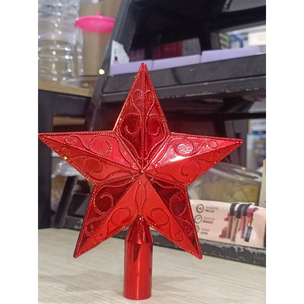 Jual Topper Bintang Natal Merah Motif Ukiran Mengilap | Shopee Indonesia
