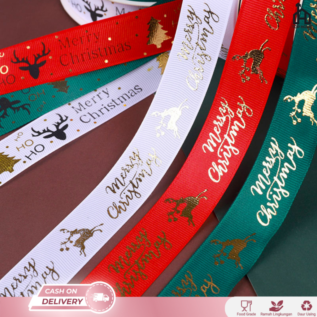 Jual [1 roll] Pita Kado Dekorasi Natal Motif Merry Christmas Ribbon ...