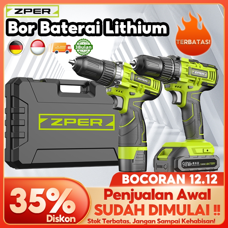 Jual ZPER 12V 3 Speed Bor Listrik Mesin Bor Baterai Tangan Cordless ...