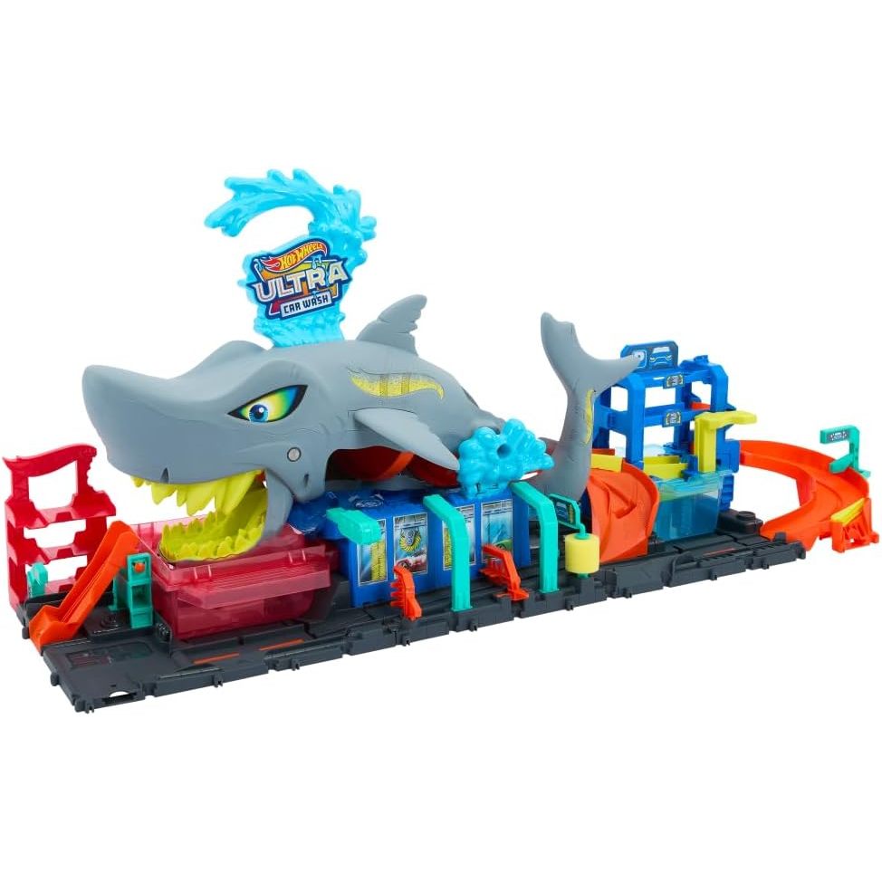 Jual Hot Wheels City Track Set, Ultra Shark Car Wash with 1:64 Scale ...