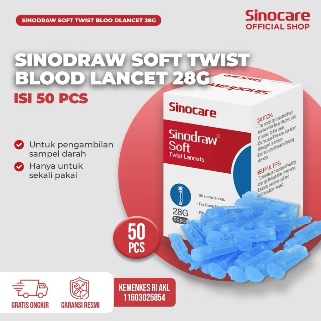 Jual Sinocare Sinodraw Blood Lancet Jarum Lancet Sinodraw 28G (50 pcs ...
