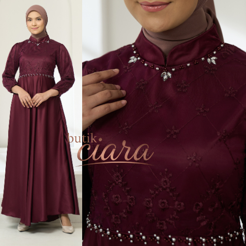 Jual Brina Dress Luxury Burgundy Mahogany Premium Dress Akad Kondangan ...