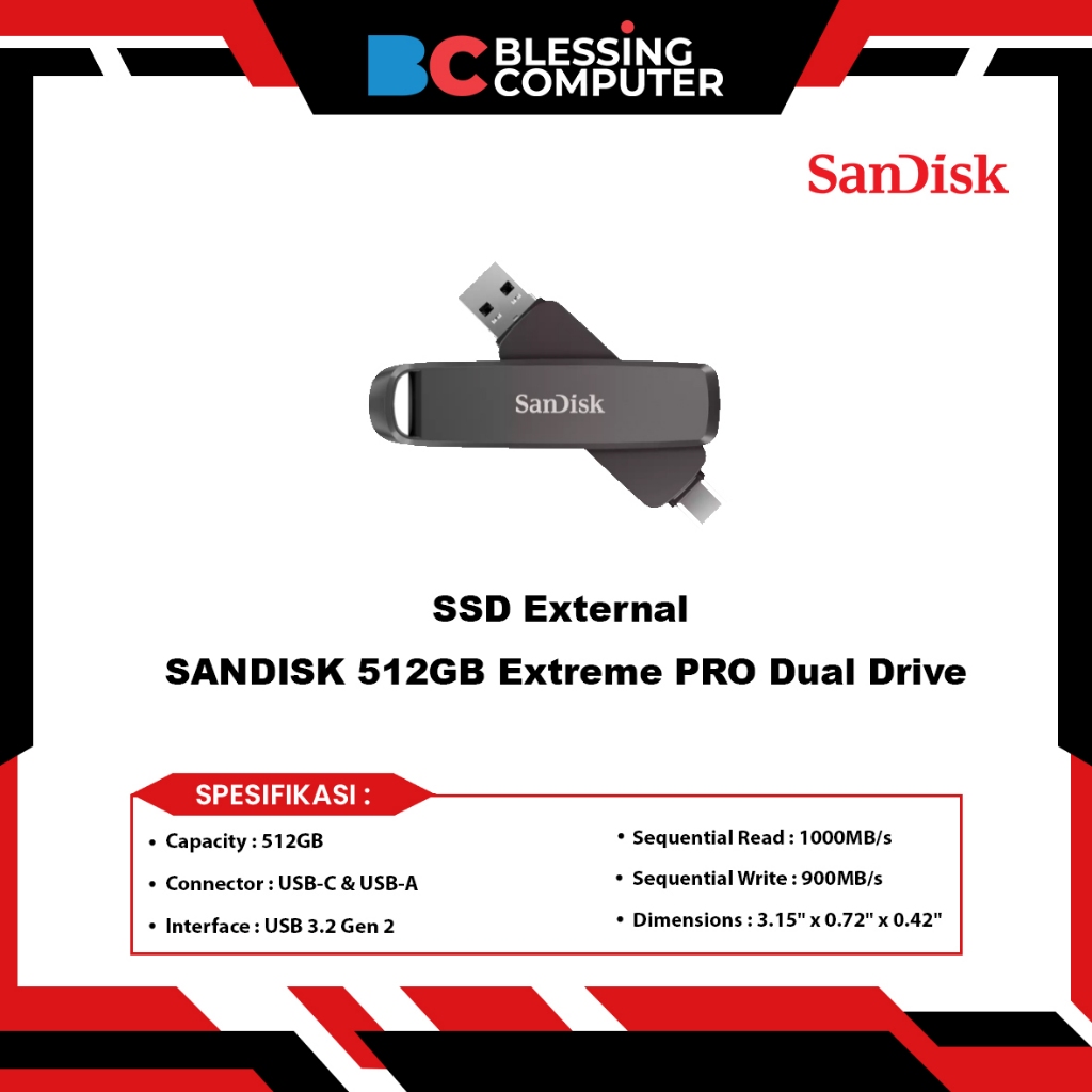 Jual SSD External SANDISK 512GB Extreme PRO Dual Drive | Shopee Indonesia