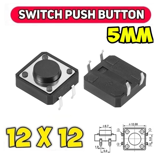 Jual Tact Switch Tut Switch ukuran 12x12mm switch tv 5mm 4 kaki 4 Pin ...
