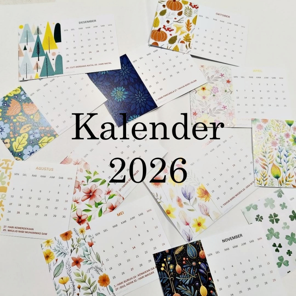 Jual Kalender Bulanan 2026 motif Bunga Satu set (Januari - Desember ...