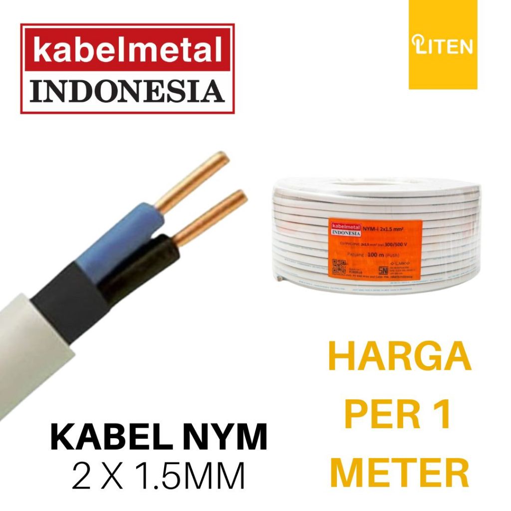Jual Kabel NYM 2x1.5 mm Per METER Kabel Listrik Kawat Tembaga Tunggal ...