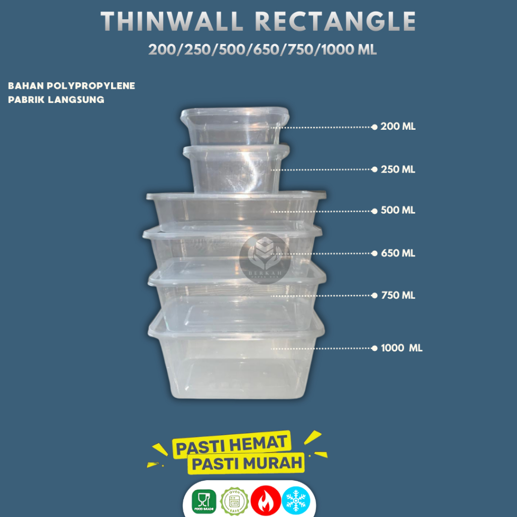Jual Thinwall Rectangle 200, 250, 500, 650, 750, 1000 Ml Food Container ...