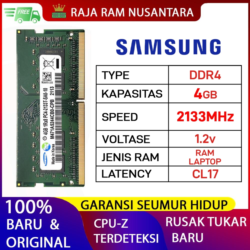 Jual RAM LAPTOP SAMSUNG DDR4 4GB 2133MHz PC 17000 1.2v ORI GAMING RAM ...