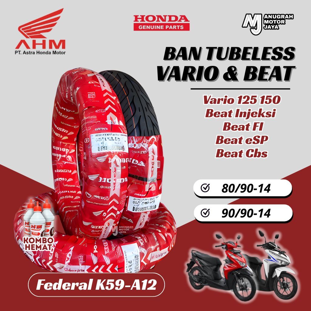 Jual BAN TUBELESS STANDART HONDA VARIO BEAT | Ban Federal K59-A12 80/90 ...