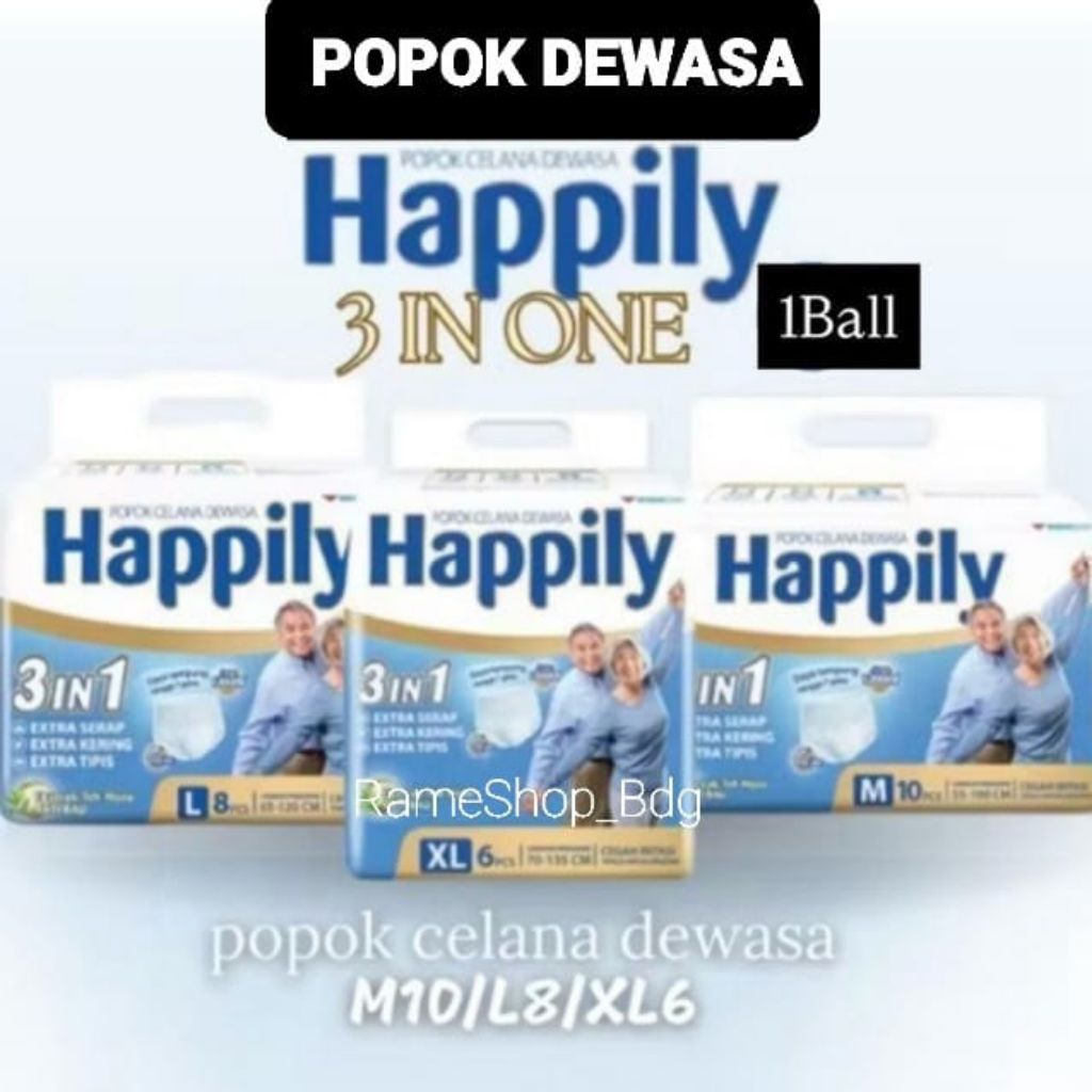 Jual HAPPILY Popok Celana Dewasa 3in1 M10 L8 XL6 Diapers Adult M 10 L 8 ...