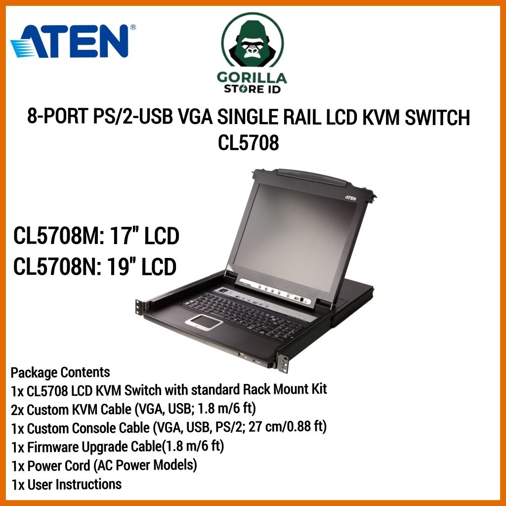 Jual ATEN 8-Port PS/2-USB VGA Single Rail LCD KVM Switch CL5708 ...