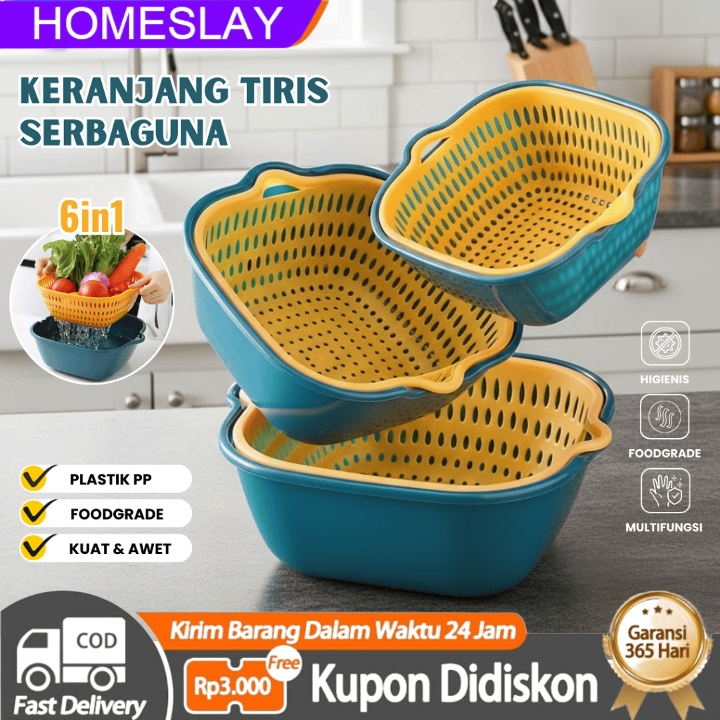 Jual HOMESLAY Baskom Saringan Sayuran Buah Peniris Air Keranjang ...