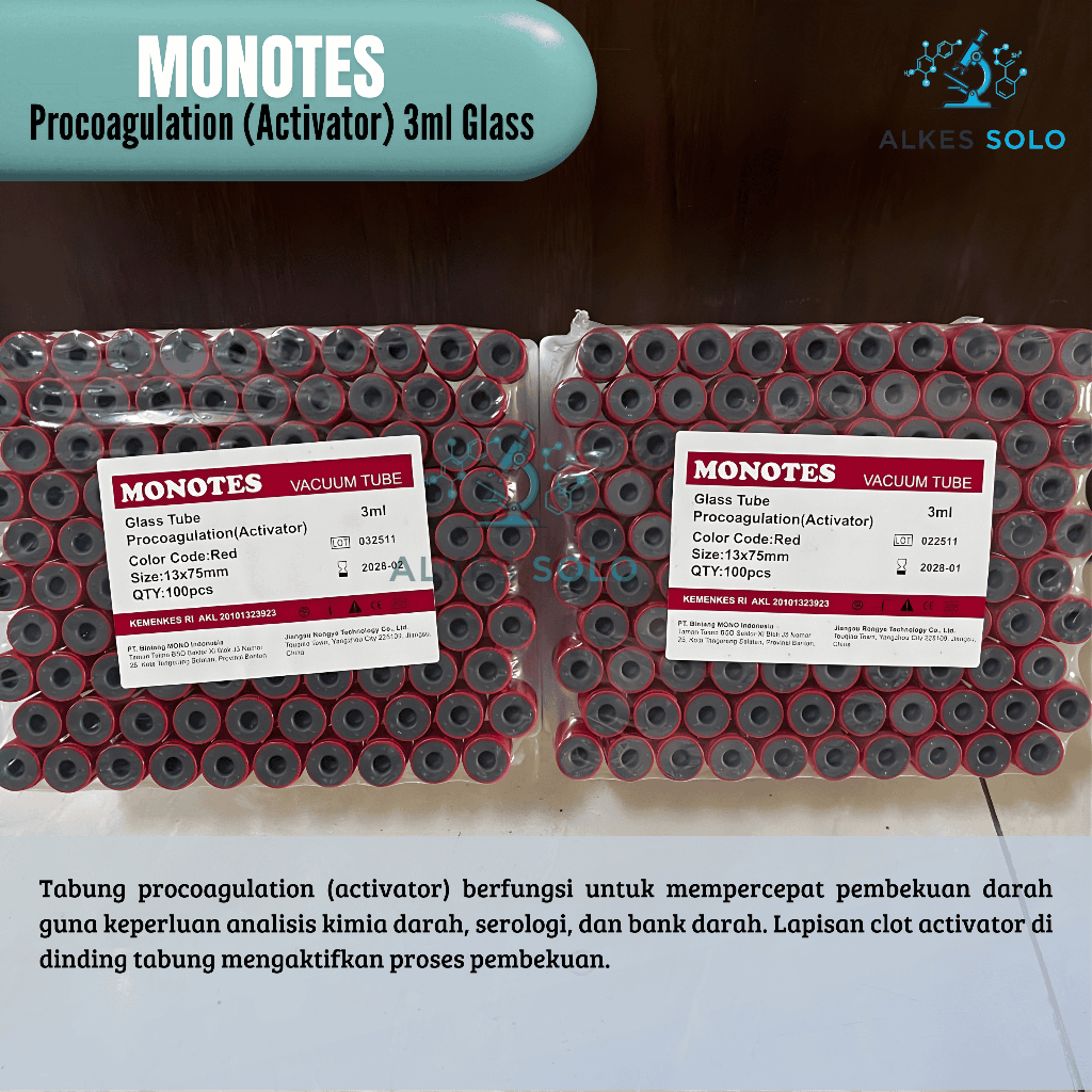 Jual TABUNG PROCOAGULATION ACTIVATOR VACUUM TUBE 3ML GLASS (100/BOX ...