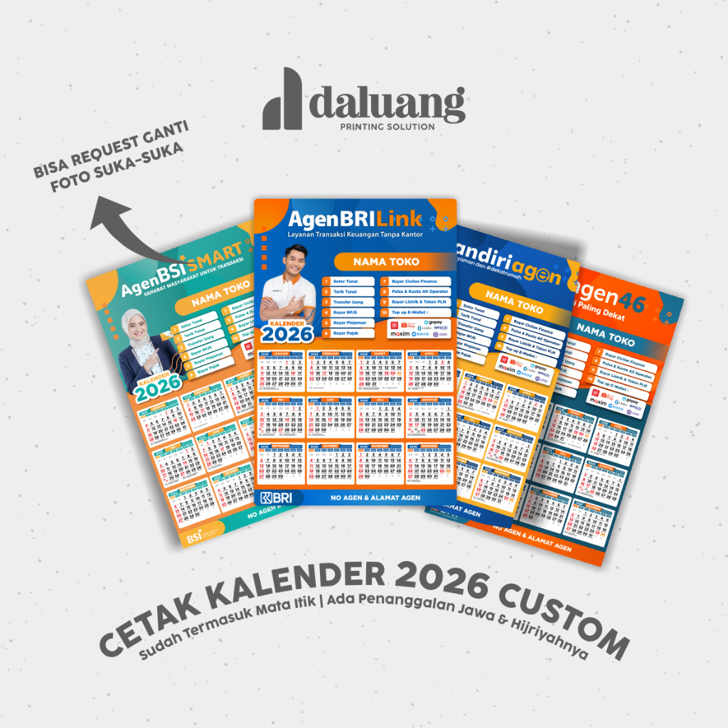 Jual Kalender 2026 Agen Bank BRI BRILINK BNI MANDIRI BSI SMART Custom ...