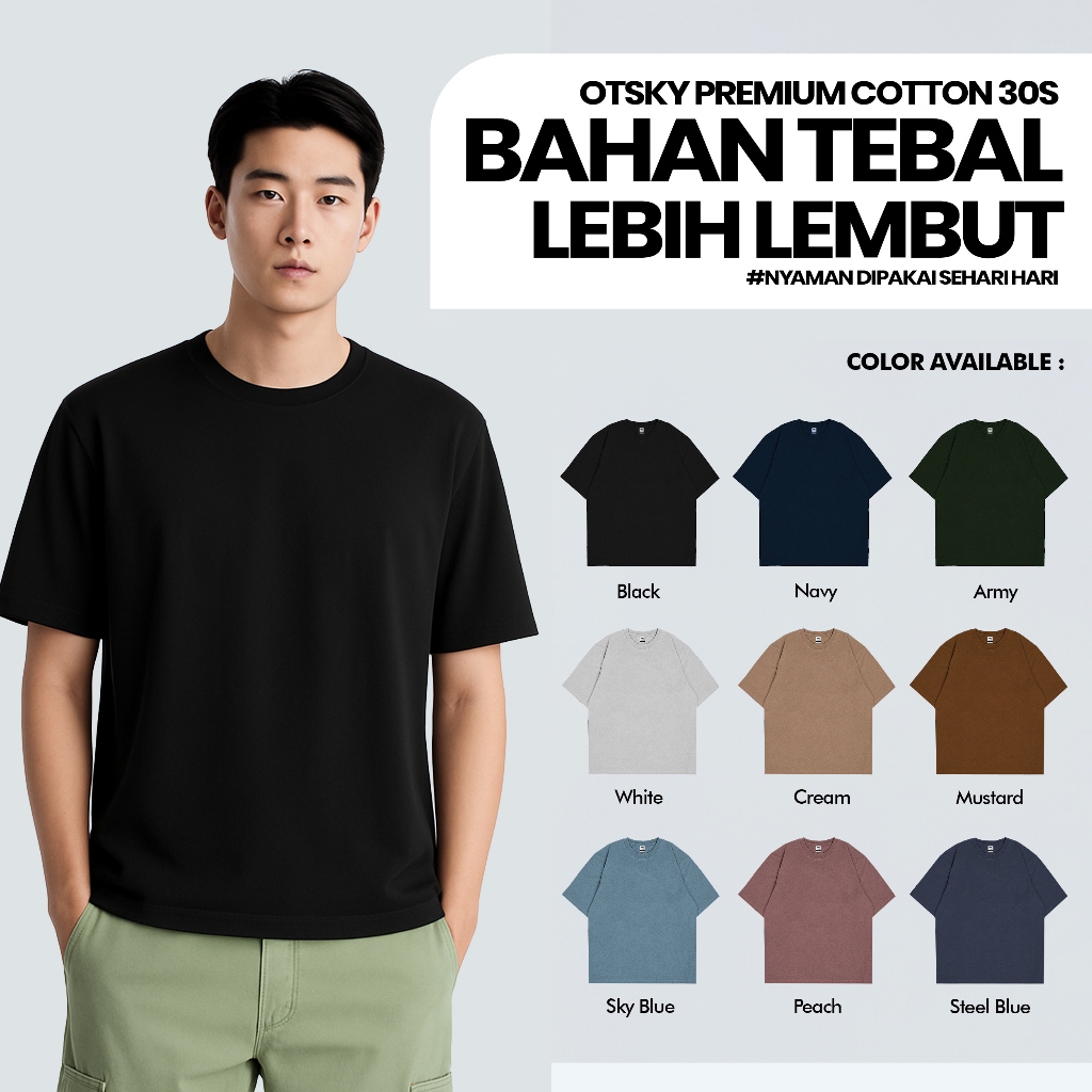 Jual Otsky Kaos Pria Polos Katun 30s | Shopee Indonesia