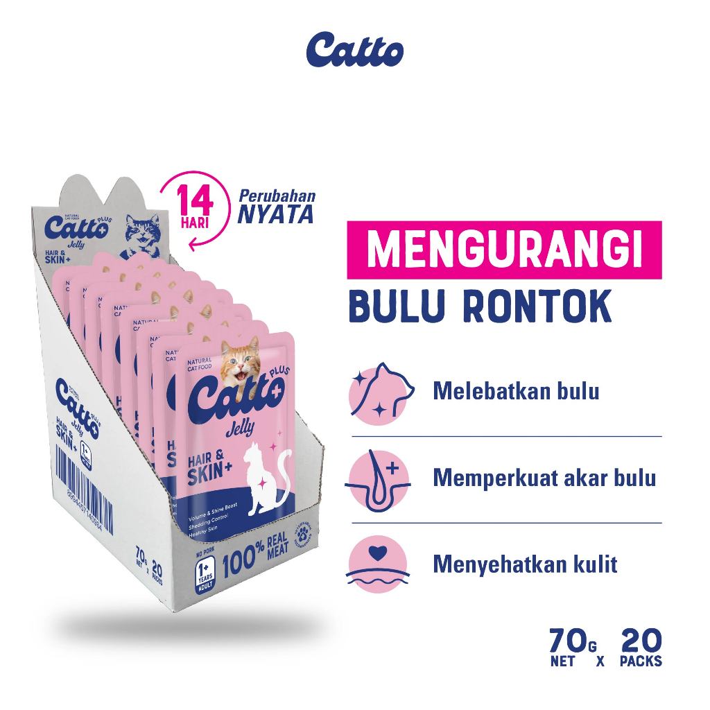 Jual Catto Makanan Kucing Dewasa Plus Jelly Hair & Skin+ 70gr x 20pcs ...