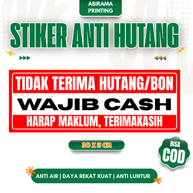 Jual STIKER DILARANG HUTANG DILARANG BON WAJIB CASH STIKER ANTI HUTANG ...