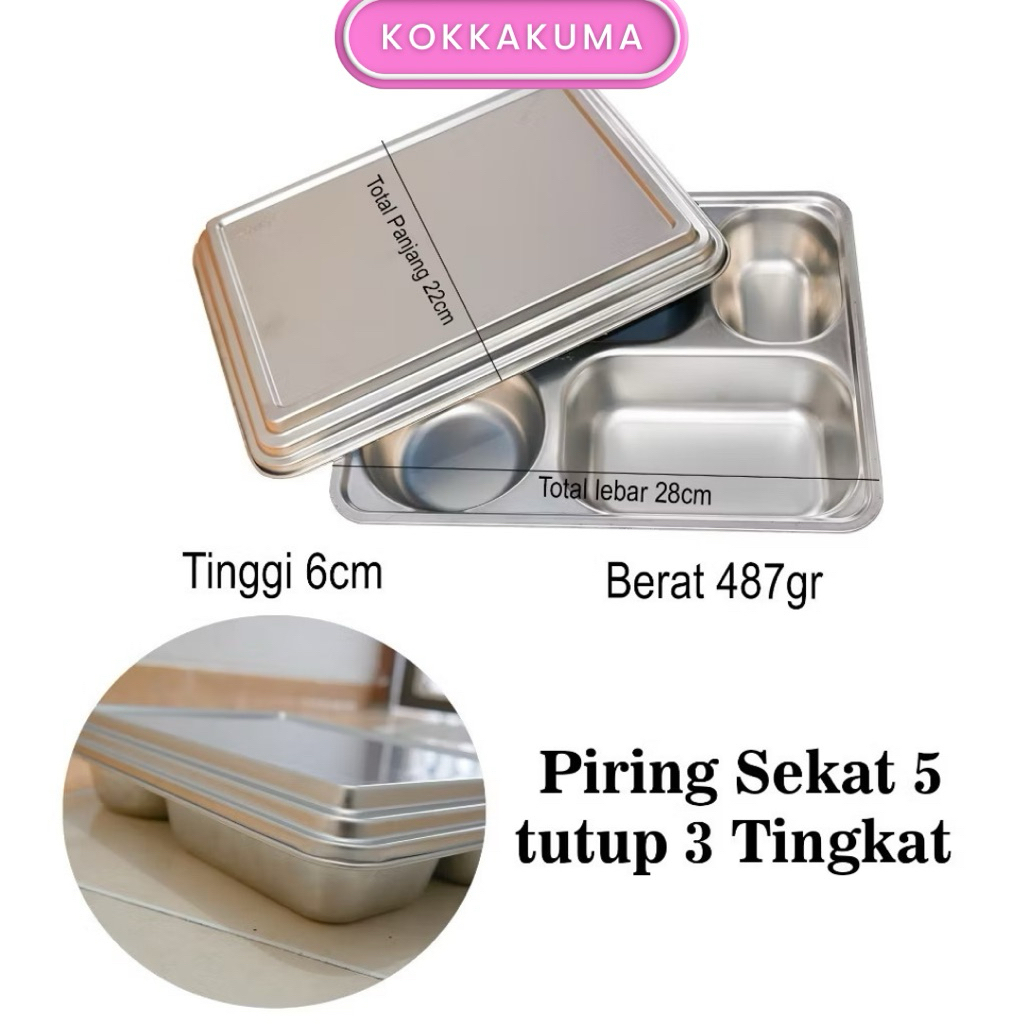 Jual ( KKM ) Food Tray / FOODTRAY Piring 5 Sekat Stainless Steel SUS ...