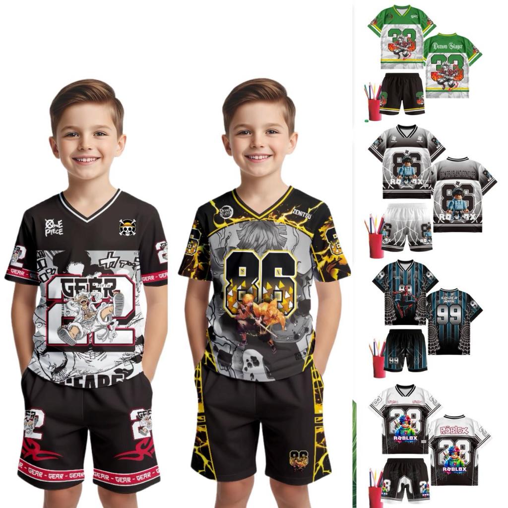 Jual STELAN ANAK SETELAN BAHAN JERSEY V NECK KARAKTER LUFFY ROBLOX ...