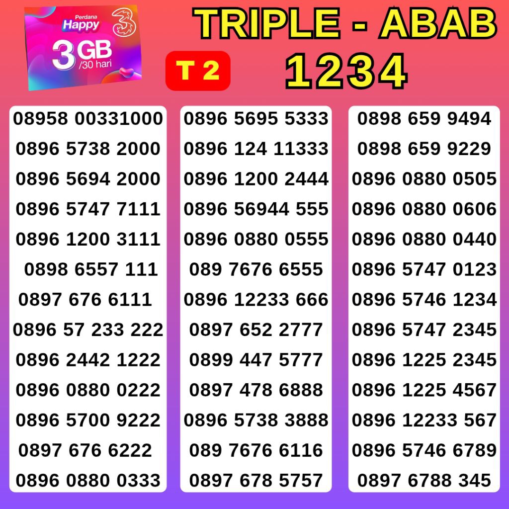 Jual NOMOR CANTIK THREE 1234 KARTU PERDANA 3 INDOSAT SUPPORT 4G&5G ...
