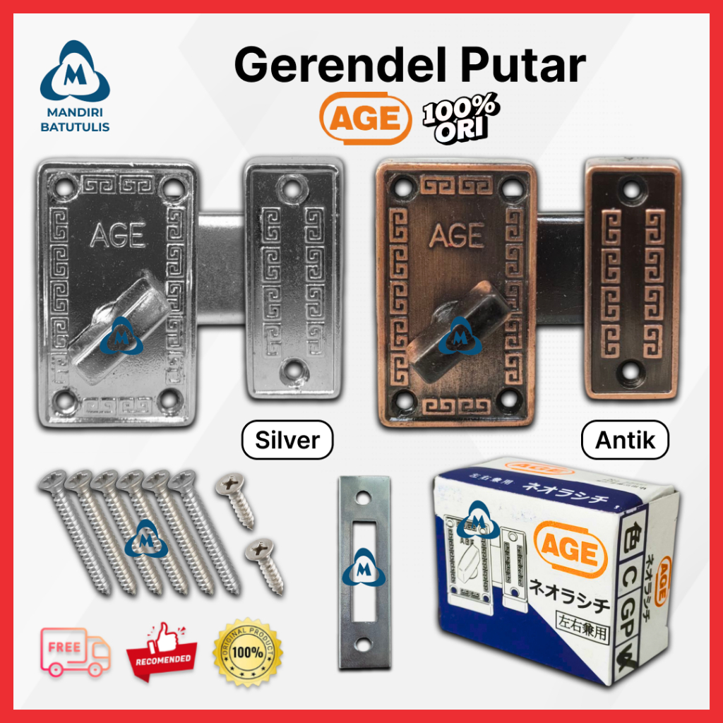 Jual Gerendel Putar Pintu AGE - Slot Kunci Geser Baut - Grendel Klasik ...