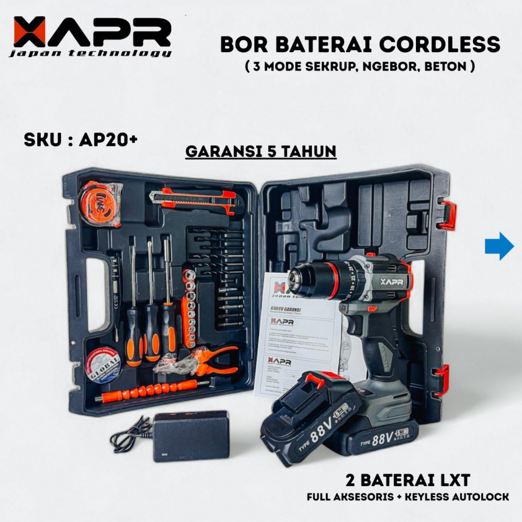 Jual APR JAPAN AP20 Mesin Bor Baterai Drill Impact 13mm Chuck Auto ...