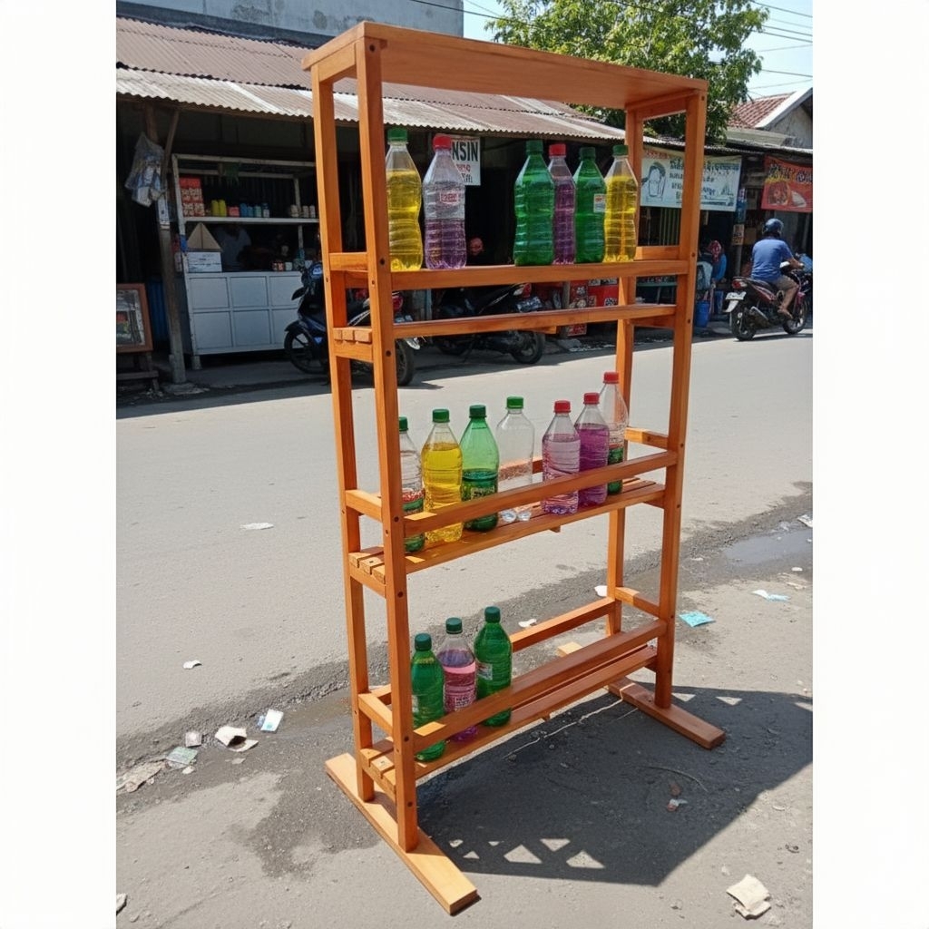 Jual Rak Bensin Eceran Minimalis Kayu Mahoni Kokoh 3 Baris Diperlis dan ...