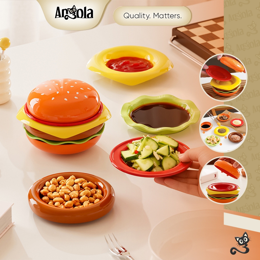Jual ANGOLA Set Piring Makan Kecil Snack Dessert L15 Bentuk Burger Set ...