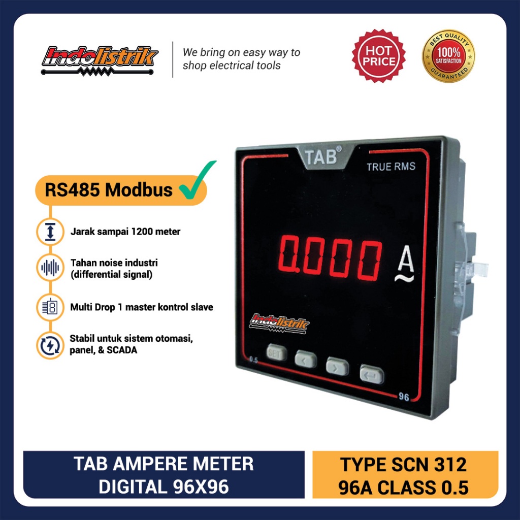 Jual Digital Ampere Meter LED 96x96mm Single Phase TAB - SCN 312-96A ...