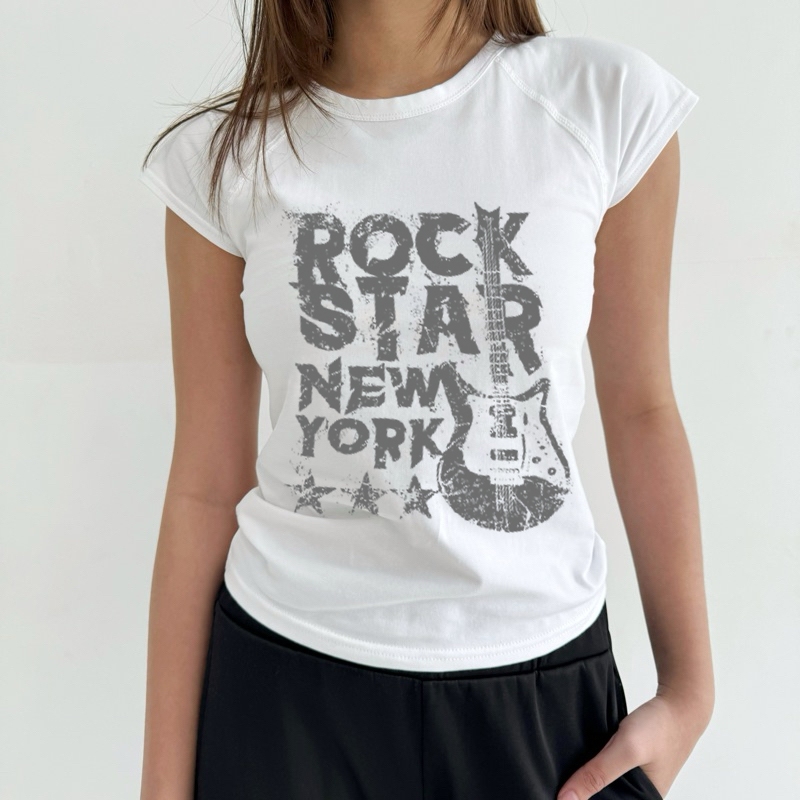 Jual RIOD AOER baju atasan wanita Kaus Lengan Pendek Bahu Cetak Rock ...