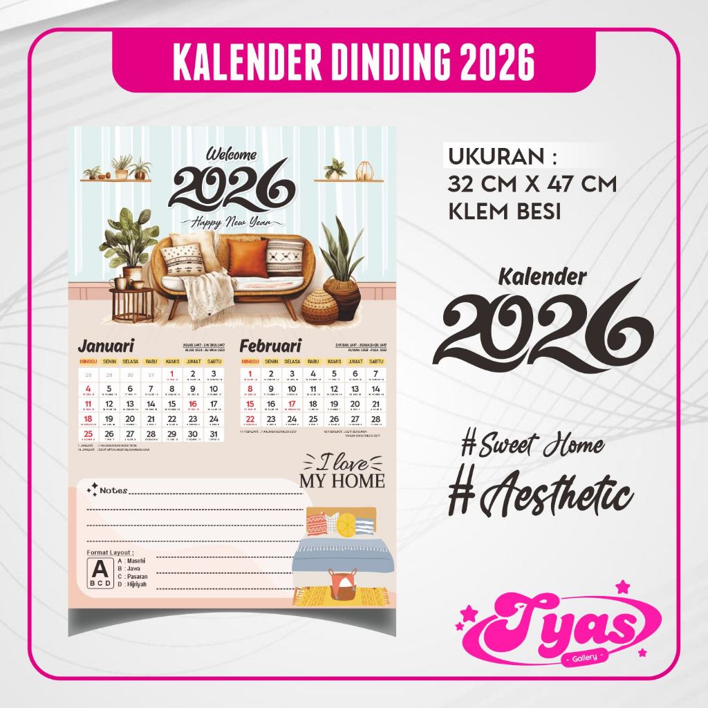 Jual Kalender Dinding 2026 | Tema Home | Kalender Dinding Aesthetic ...