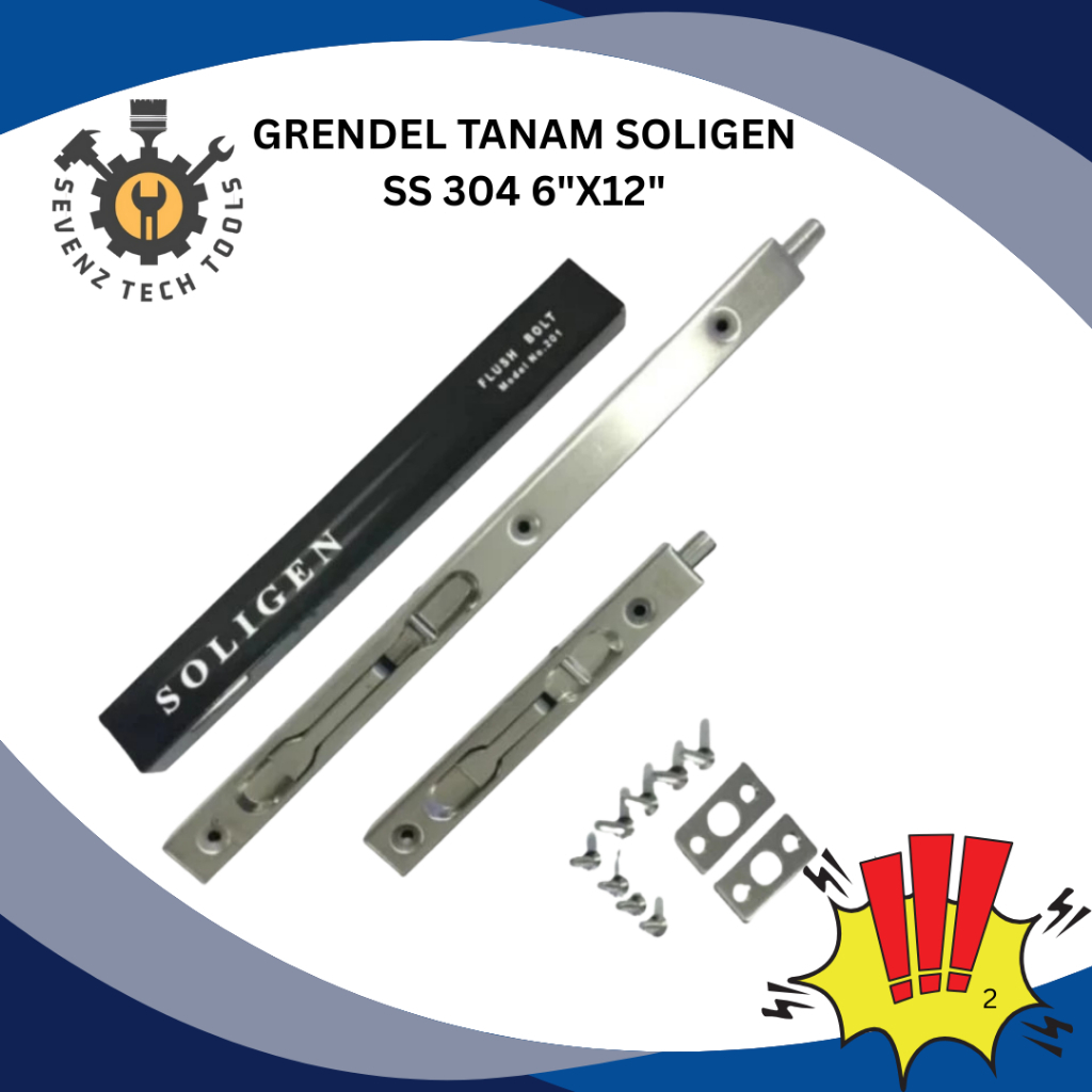Jual SOLIGEN GRENDEL TANAM STAINLESS STEEL 6" X 12" selot pintu 2 flush ...