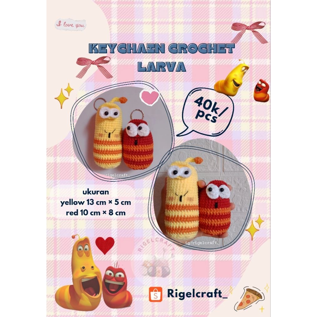 Jual gantungan kunci crochet larva cute, gunci larva, larva aesthetic ...