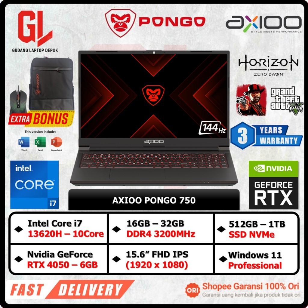 Jual Laptop Gaming AXIOO PONGO 750 Intel i7 13620H ram 32GB Ssd 1TB ...