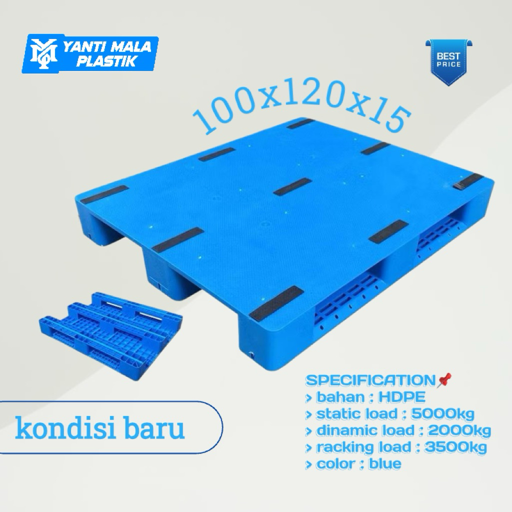 Jual Pallet plastik baru tipe flat warna biru ukuran 100x120x15 ...