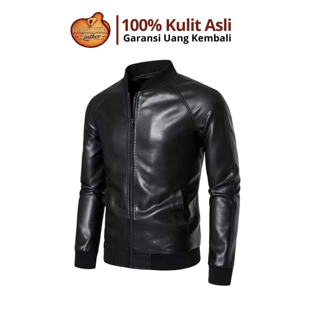 Jual Jaket Kulit Pria Premium – Model Bomber Hitam Stylish & Elegan ...