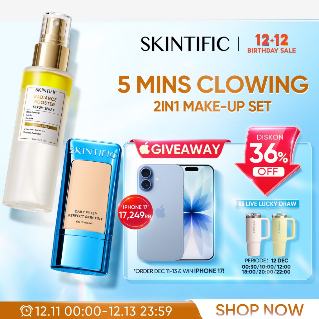 Jual SKINTIFIC - 2IN1 3Mins Glowing Make-up Set | 2PCS Instant Glow Serum Spray Radiance Booster ...