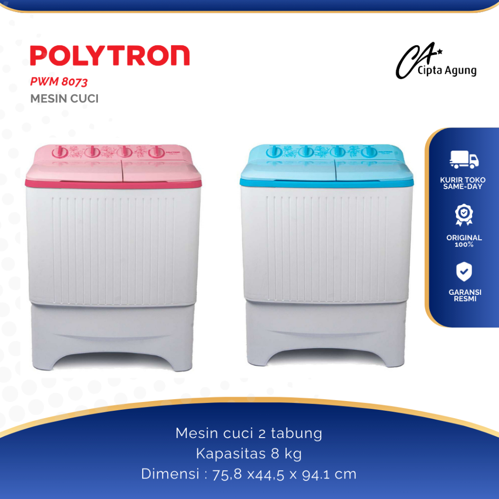 Jual POLYTRON MESIN CUCI 2 TABUNG GIANT SERIES 8 KG 8KG PWM 8073 B ...