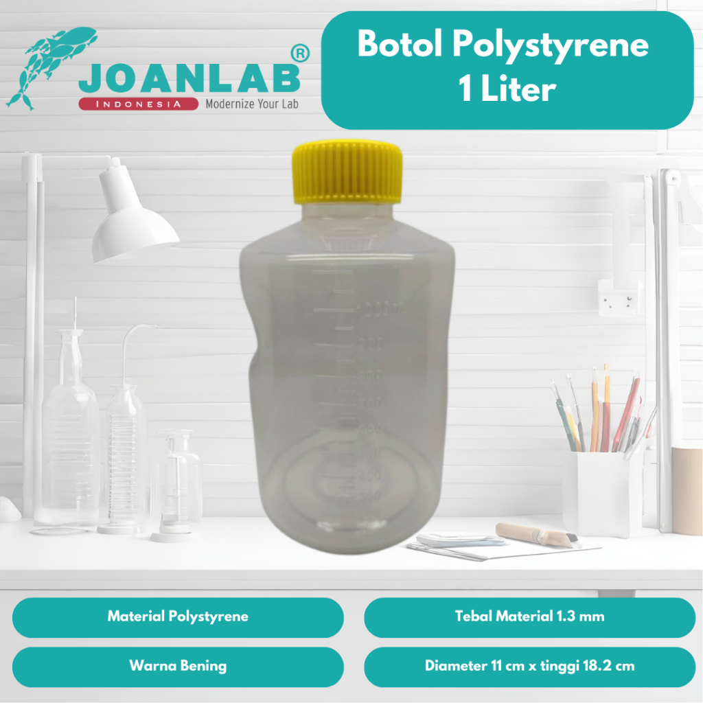 Jual JOANLAB Botol Polystyrene Polistirena 1 Liter Bening Berskala ...
