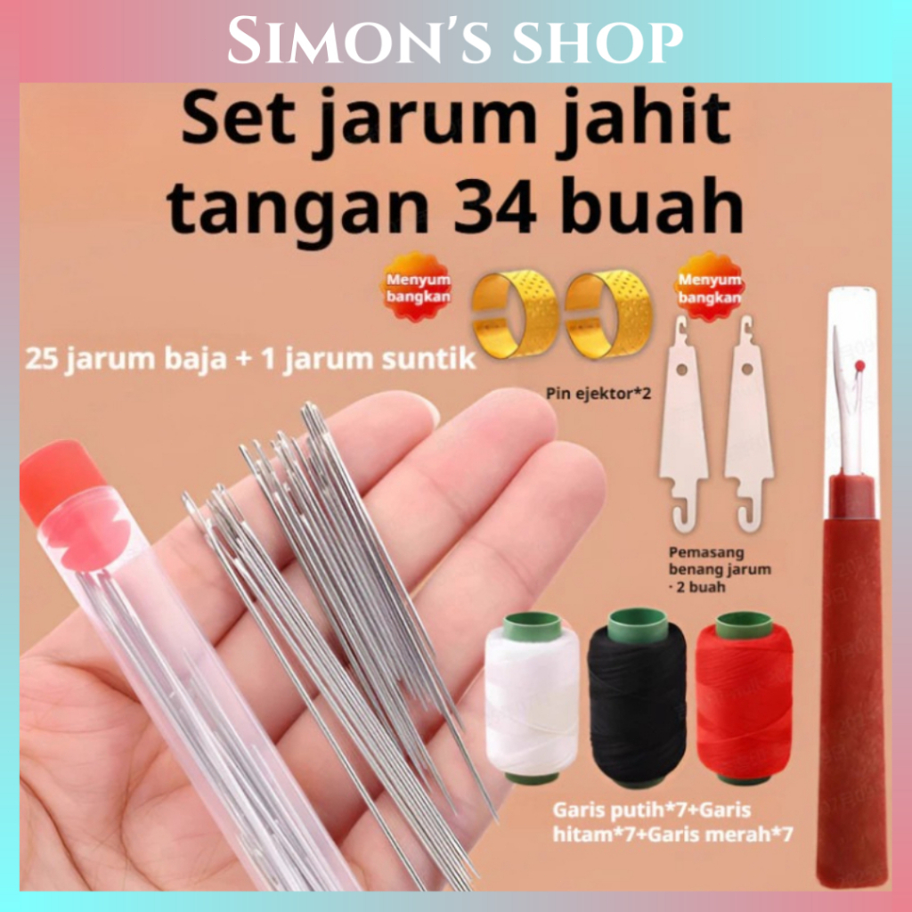 Jual Set Alat Jahit 34 Buah / Jarum Besar + Benang Alat / Praktis Jahit ...