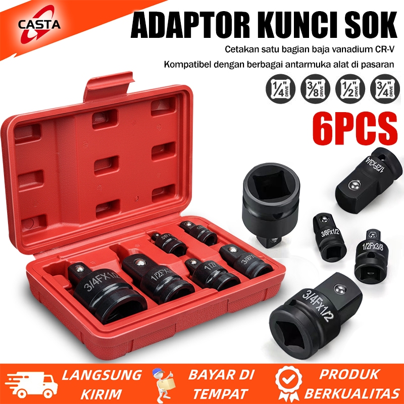Jual CASTA Set Adaptor Shock 6 Pcs Sambungan Soket Impact 1/4 ke 3/8 ke ...