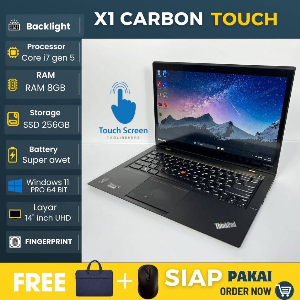 Jual Laptop Lenovo X1 Carbon Intel core i7 gen 5 Ram 8GB SSD 128GB ...