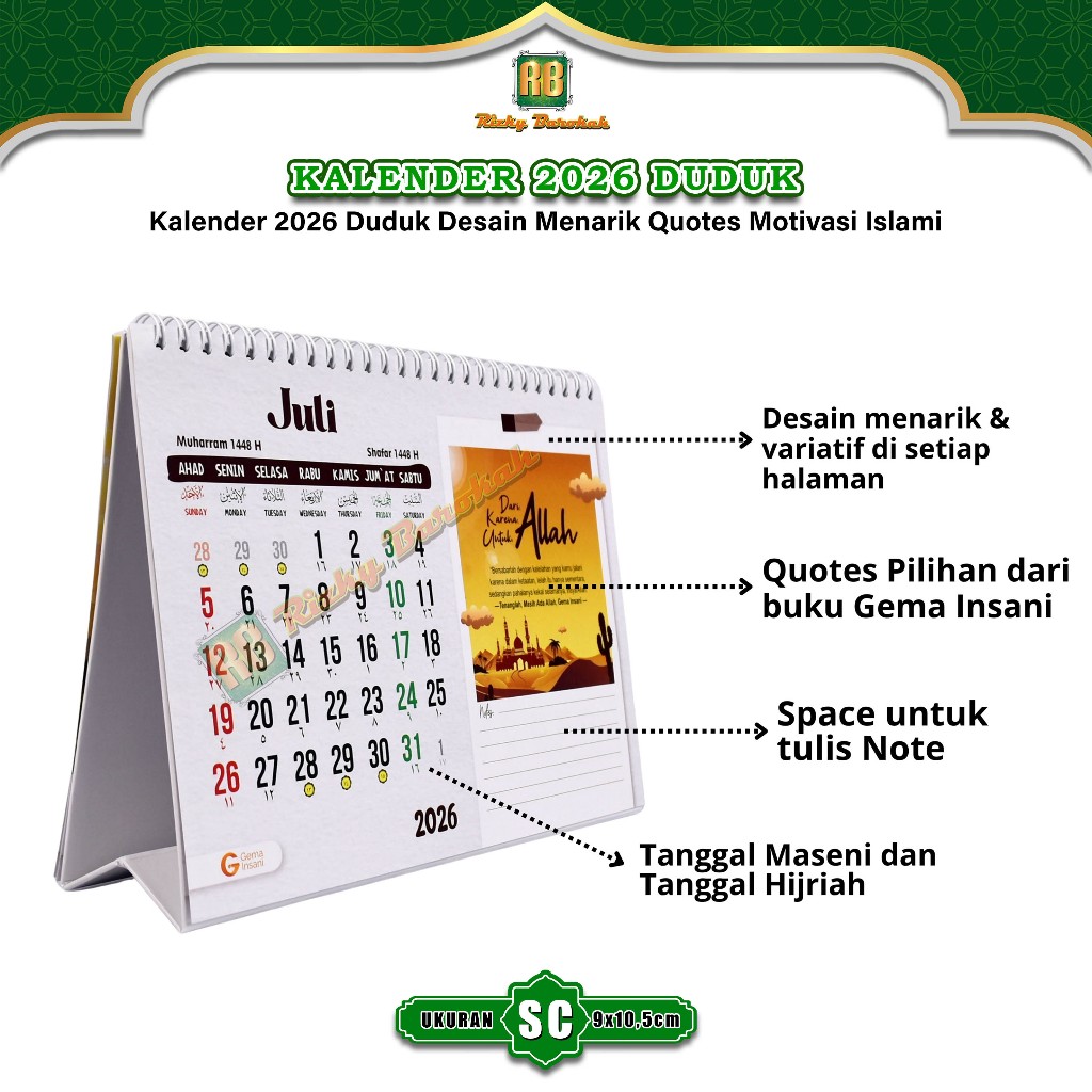Jual Kalender Meja 2026 Terbaru - Kalender Duduk Masehi dan Hijriyah ...