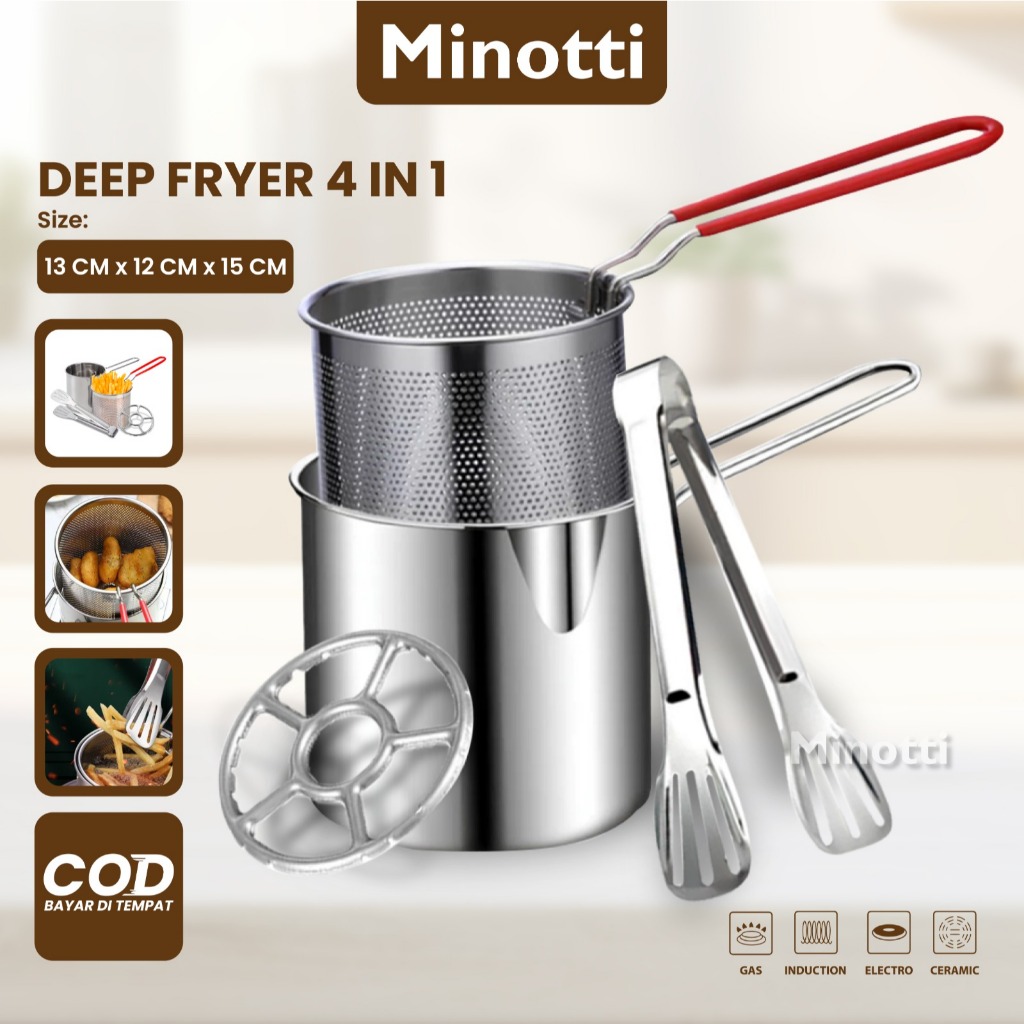 Jual Minotti Deep Fryer 4 in 1 Multi Set Panci Wajan penggorengan ...
