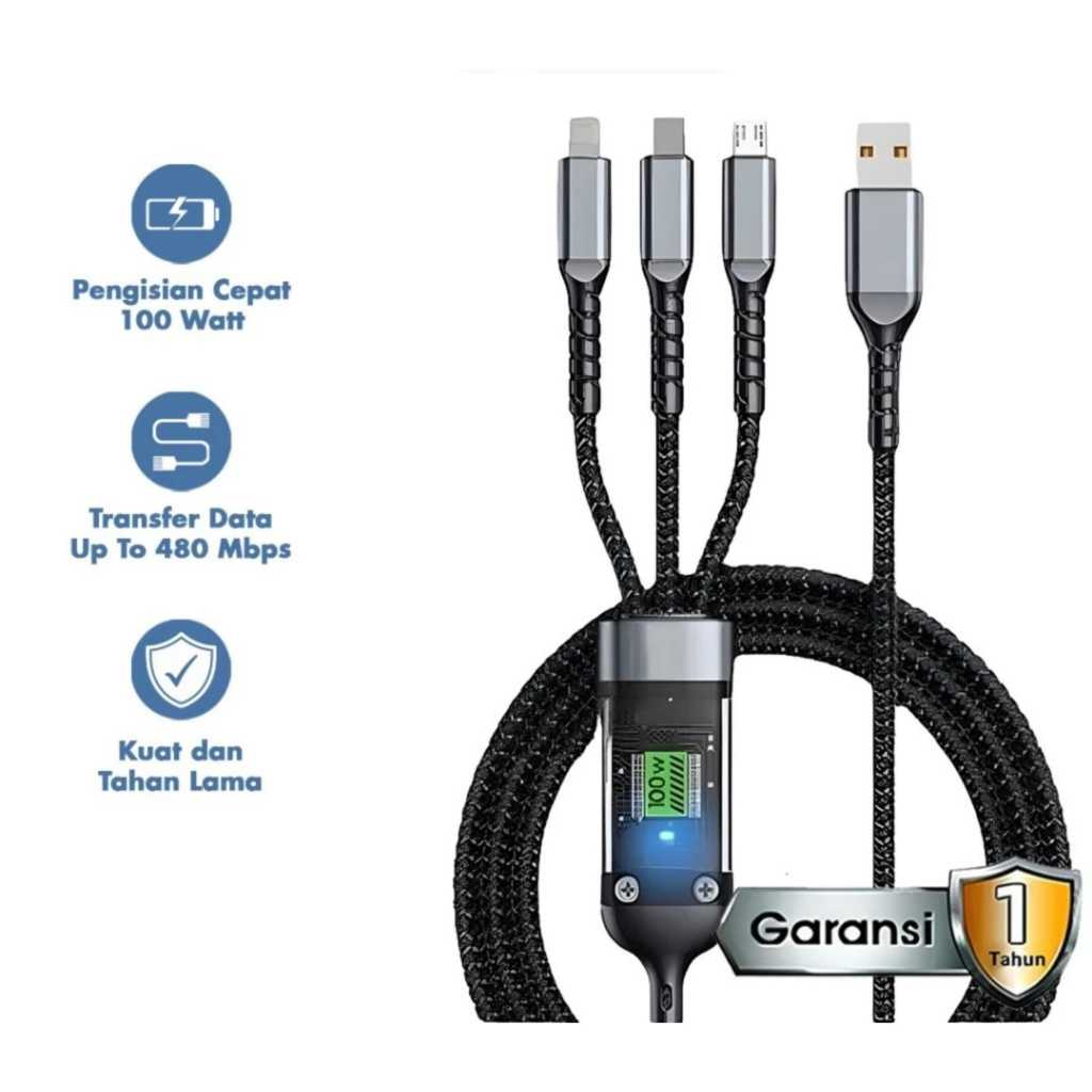 Jual KABEL DATA CHARGER FAST CHARGING USB 3IN1 FOR ANDROID IOS TYPE C ...