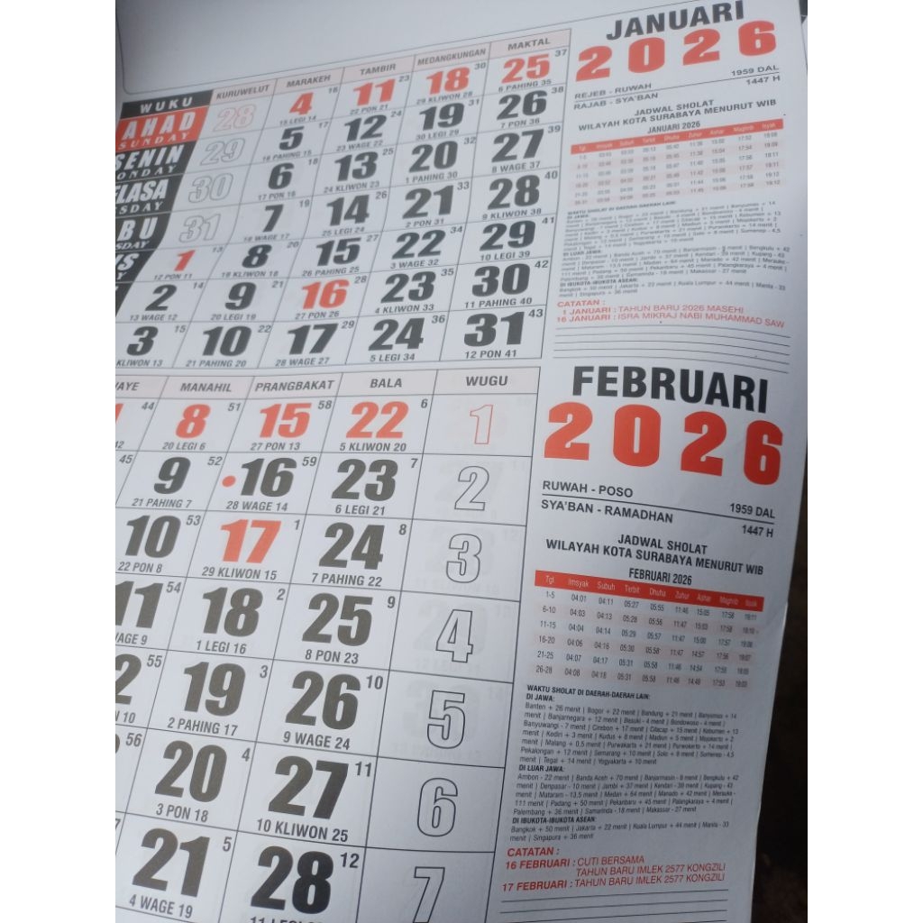 Jual Kalender Dinding Dwi Wulan Standar 2026 - Tulisan Jelas, Pasaran ...
