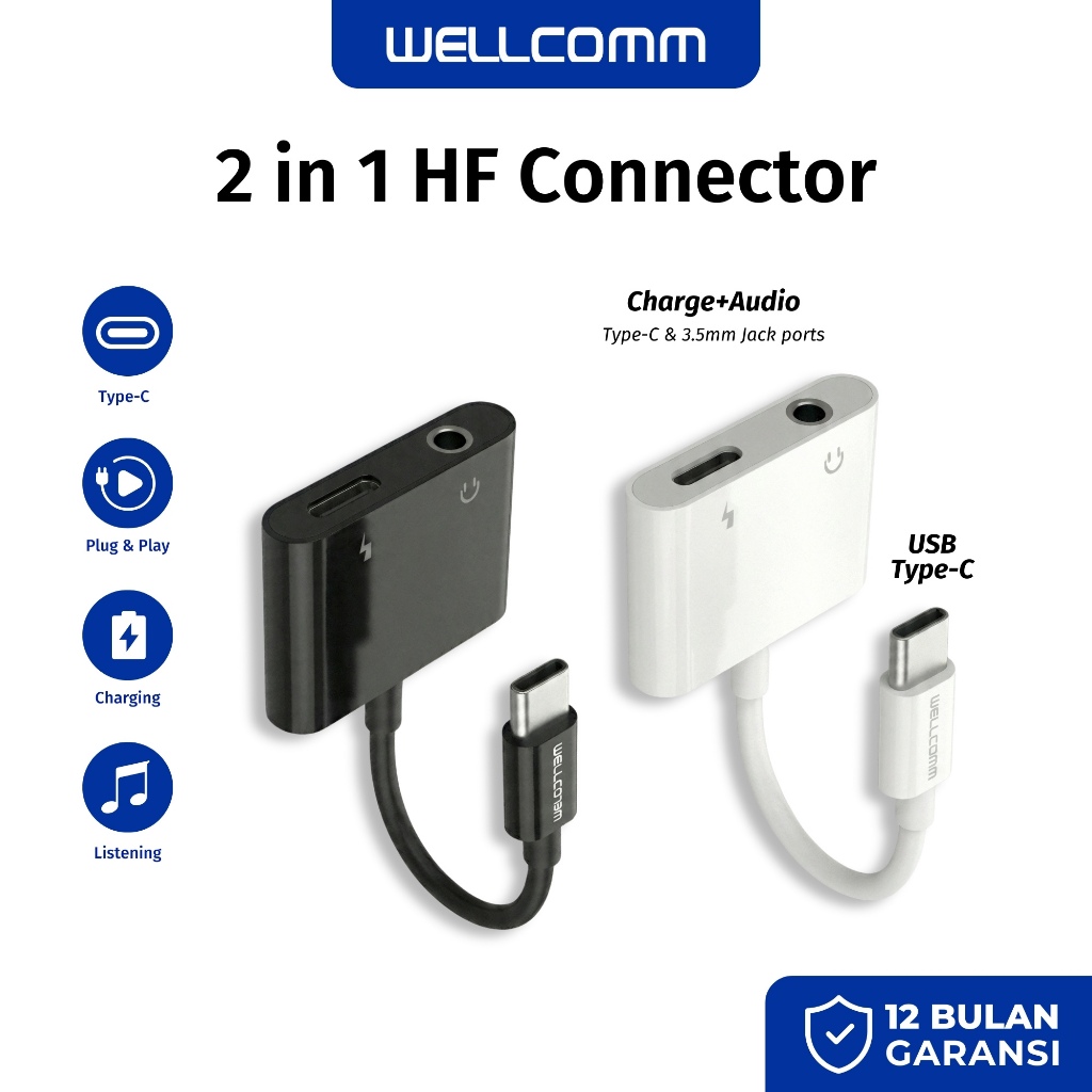 Jual Wellcomm Audio Splitter USB Type C to 3.5mm Jack Audio AUX ...