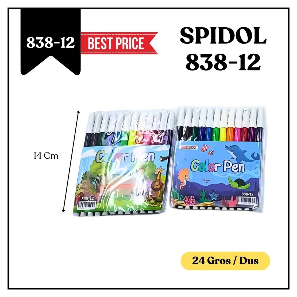 Jual GROSIIR (12 set) SPIDOL 12 WARNA BESAR 838 BOSSCO | Shopee Indonesia